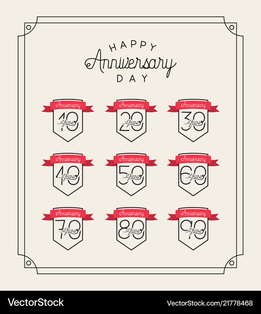 Happy anniversary card with decades Royalty Free Vector
