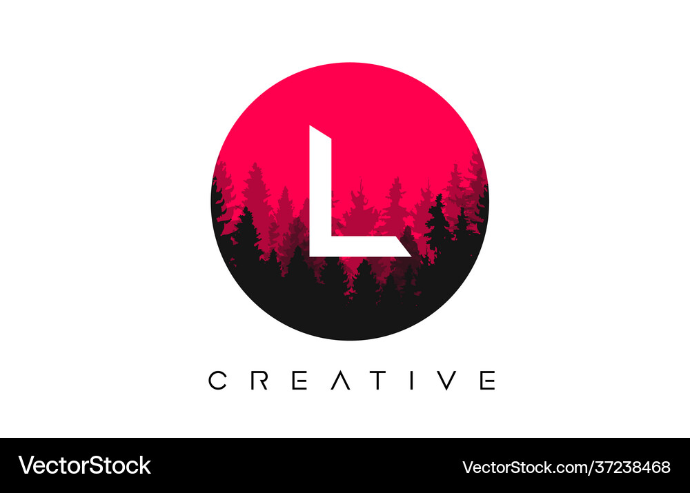 L letter logo design with pine forest shapes Vector Image