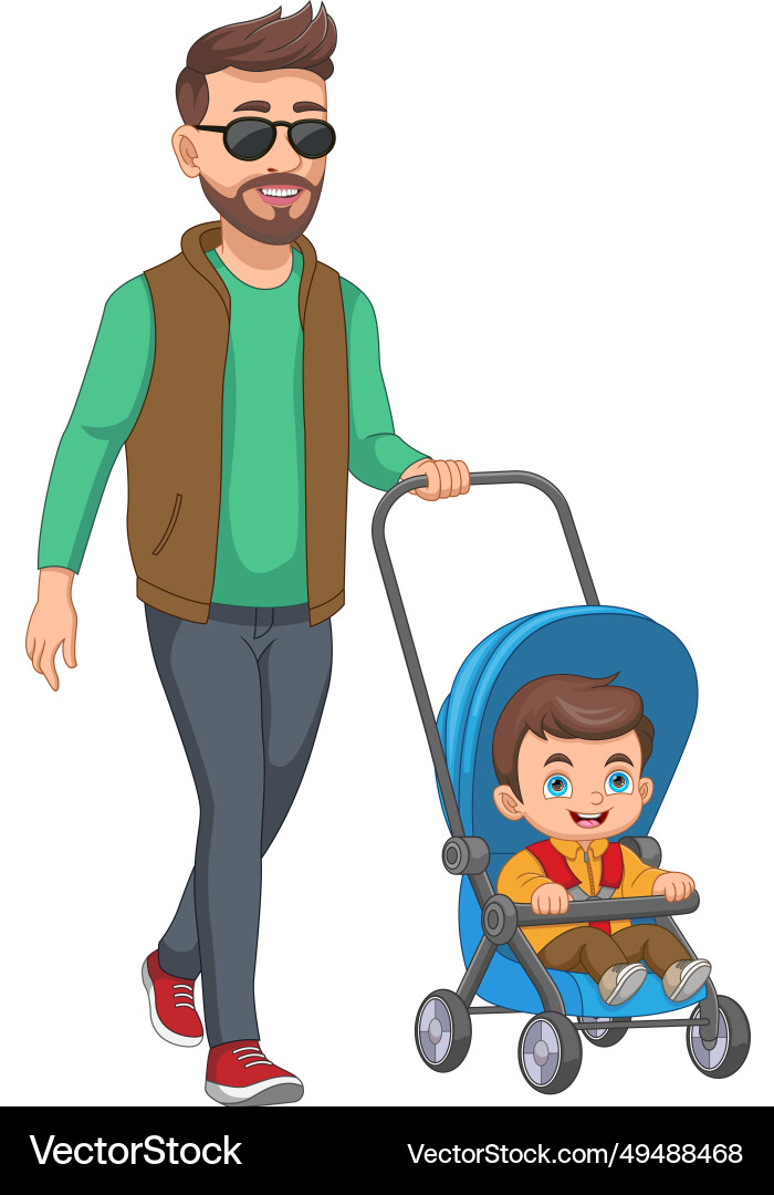 Young father with his baby in a stroller Vector Image