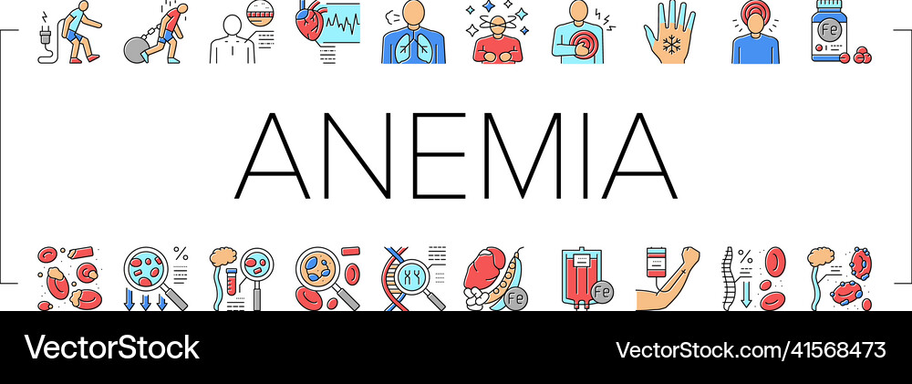 Anemia patient health problem icons set Royalty Free Vector