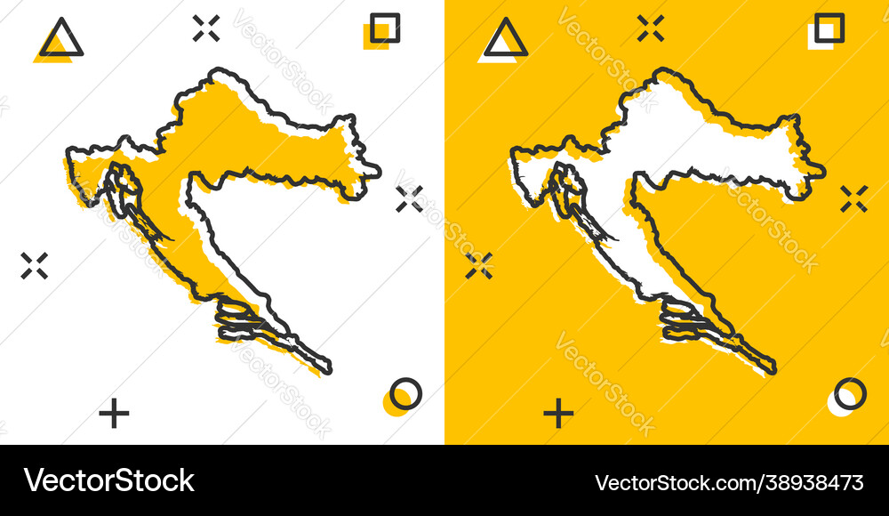 Cartoon croatia map icon in comic style Royalty Free Vector