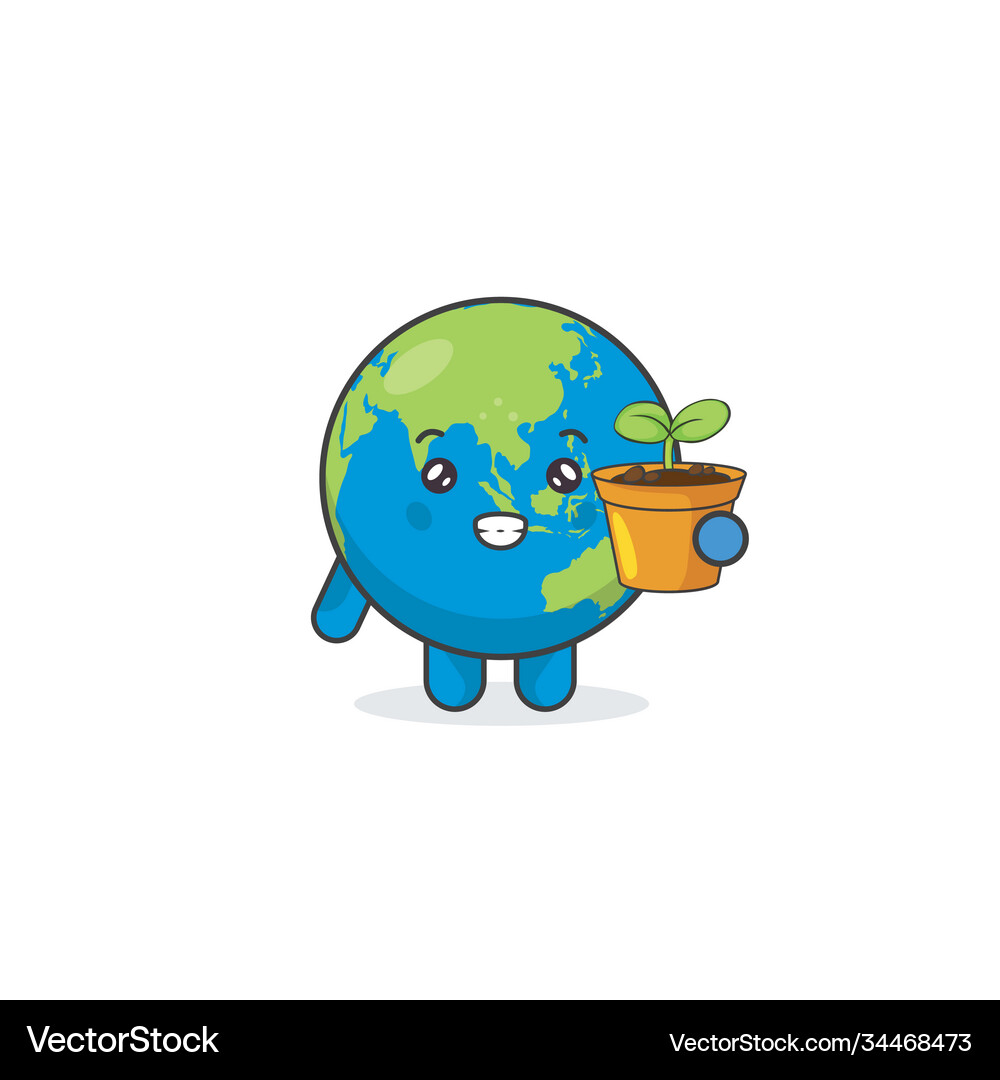 Cute earth character holding a tree plant Vector Image