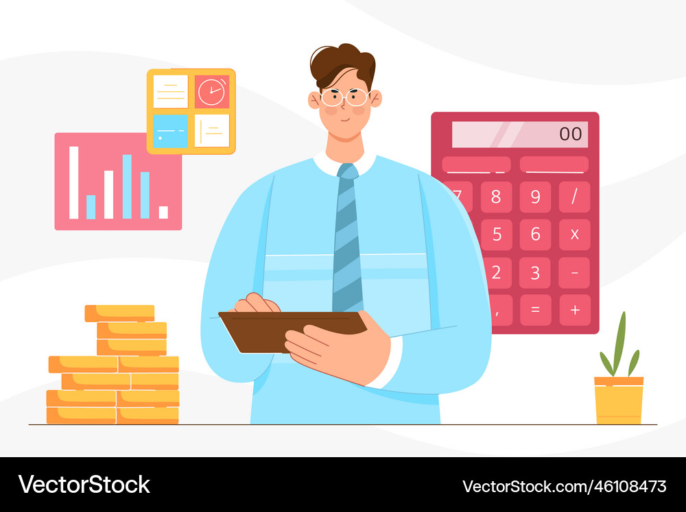 Financial analysis of confident advisor Royalty Free Vector