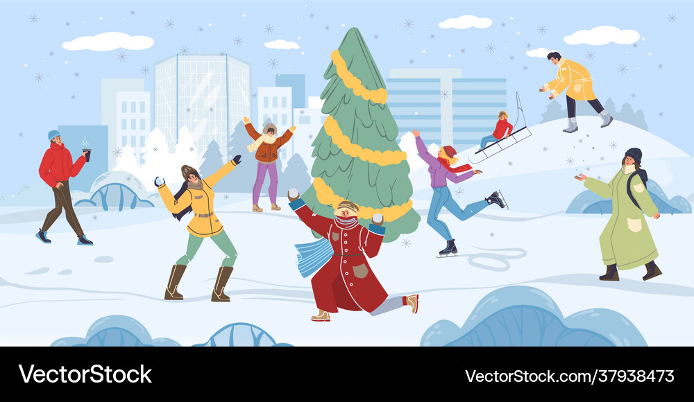 Flat cartoon characters happy holidays Royalty Free Vector