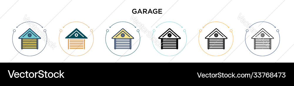 Garage icon in filled thin line outline Royalty Free Vector