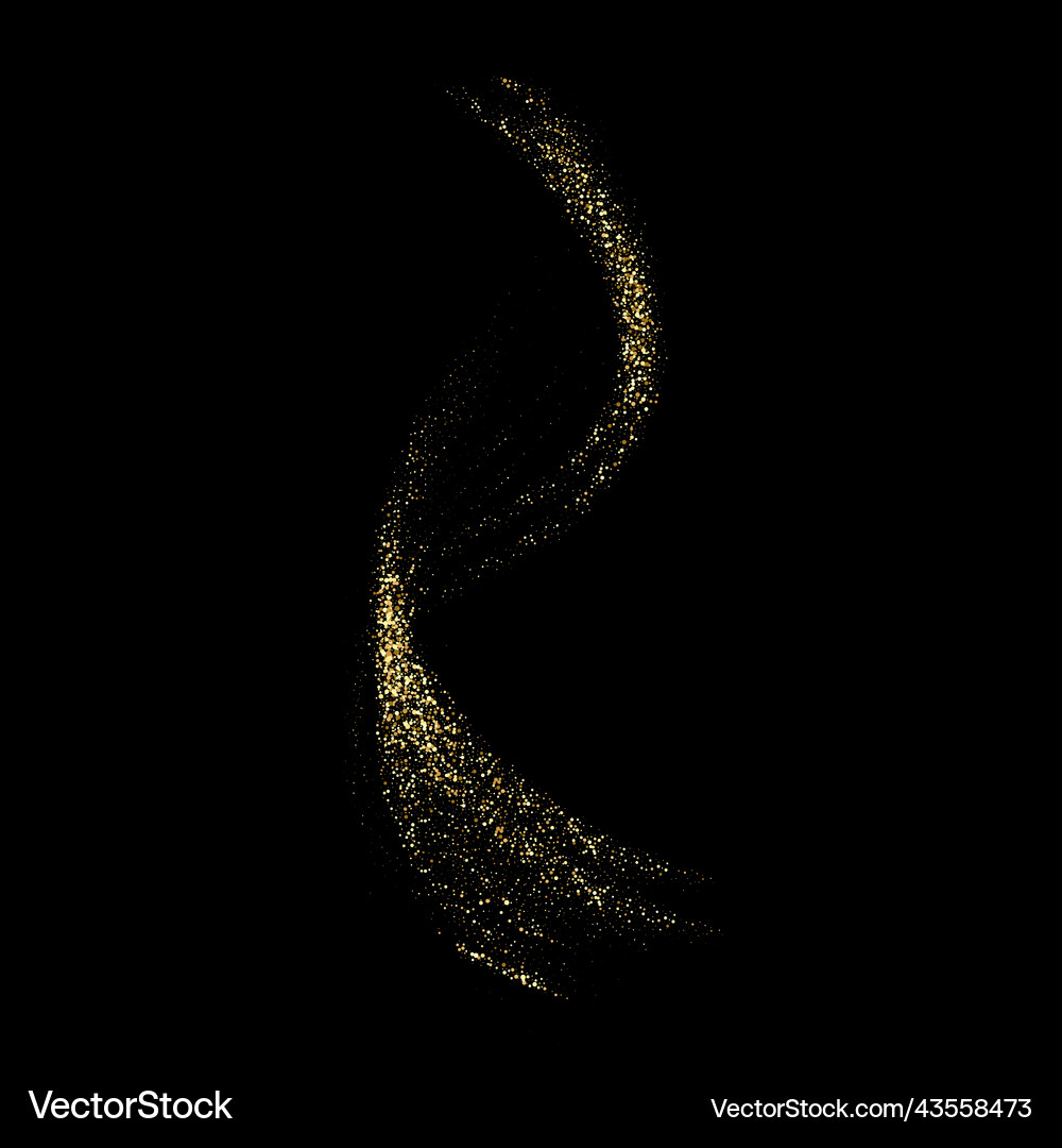 Golden shimmering wave isolated on black Vector Image