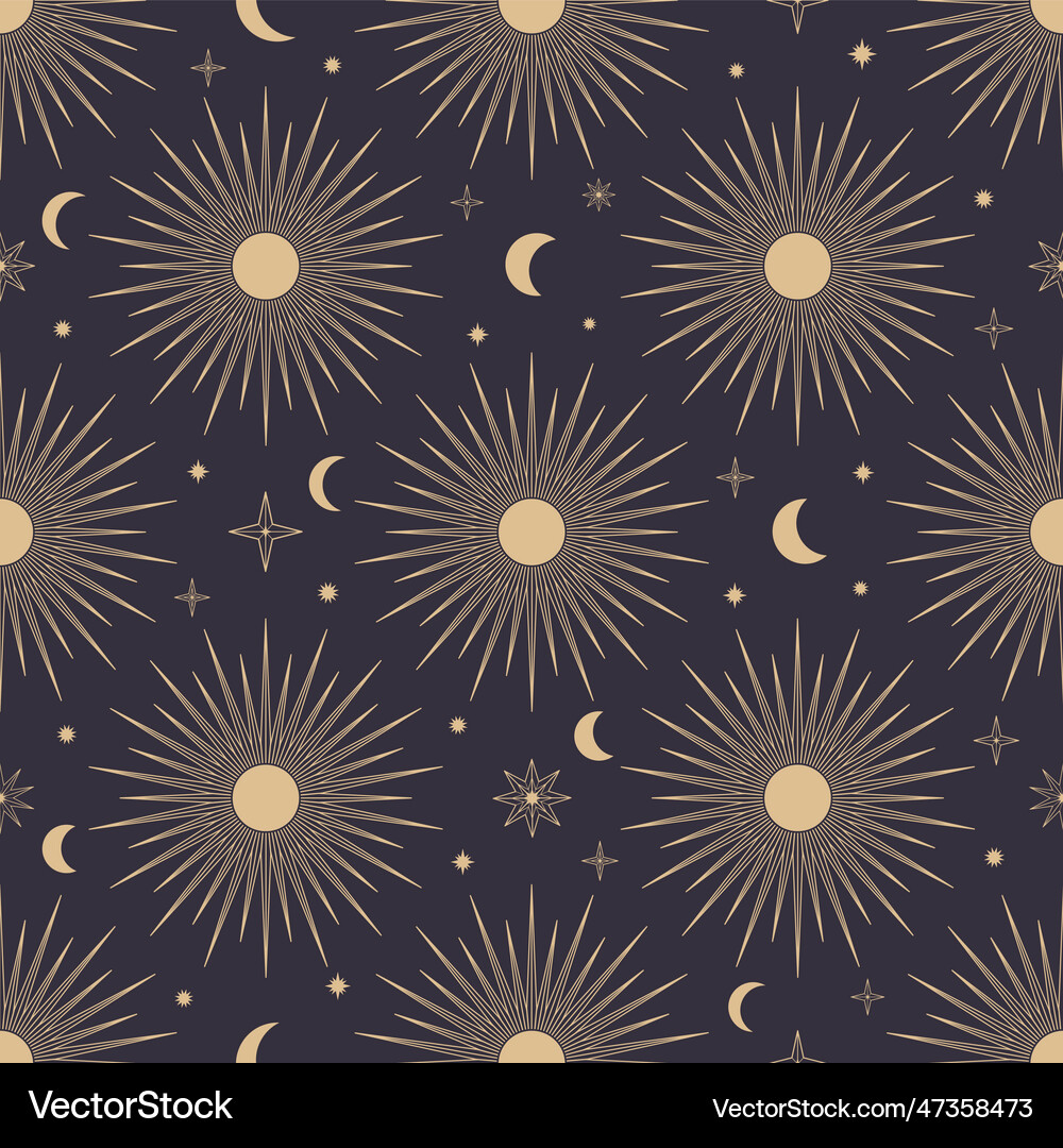 Hand drawn seamless pattern of sun moon sunburst Vector Image
