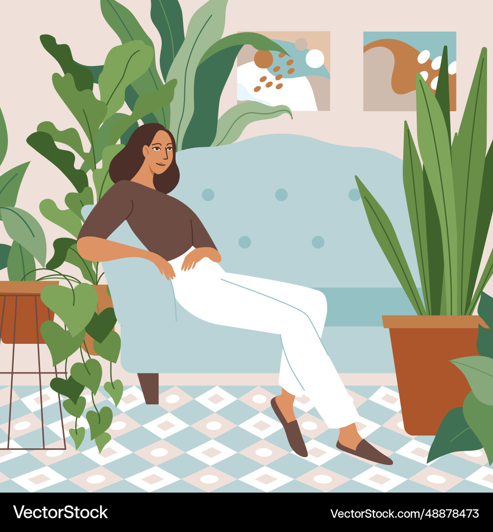 In flat simple style with female character Vector Image