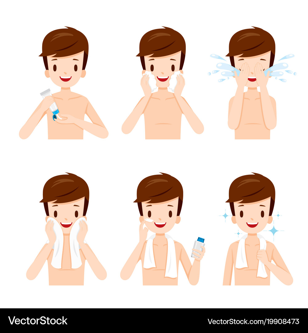 Man cleaning and care his face set Royalty Free Vector Image