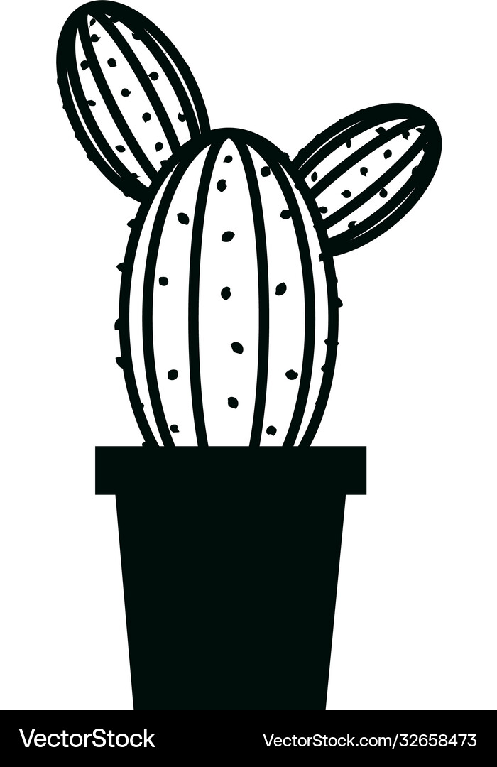 Potted cactus plant decoration isolated linear Vector Image