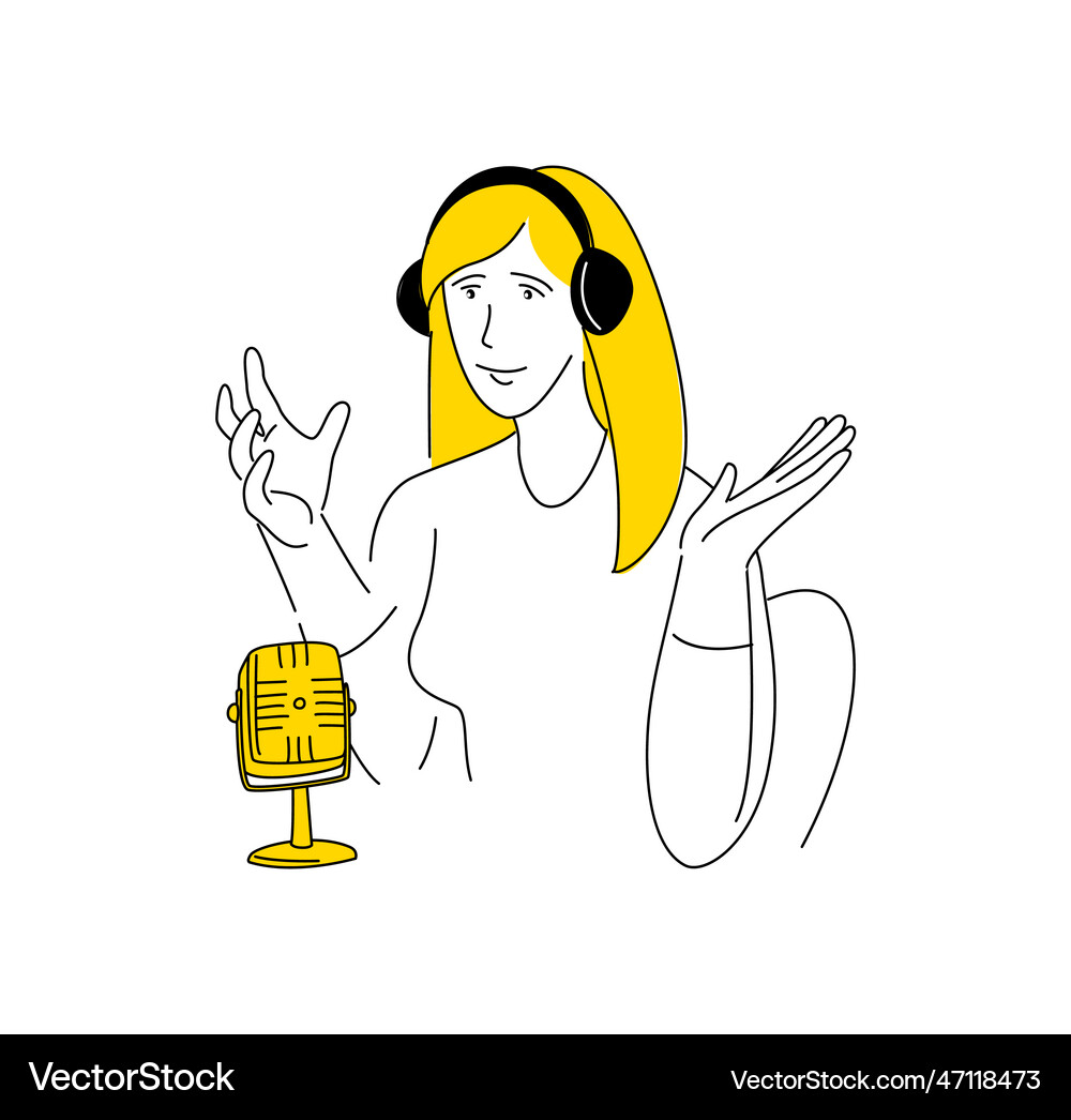 Radio host doodle drawing female podcaster Vector Image