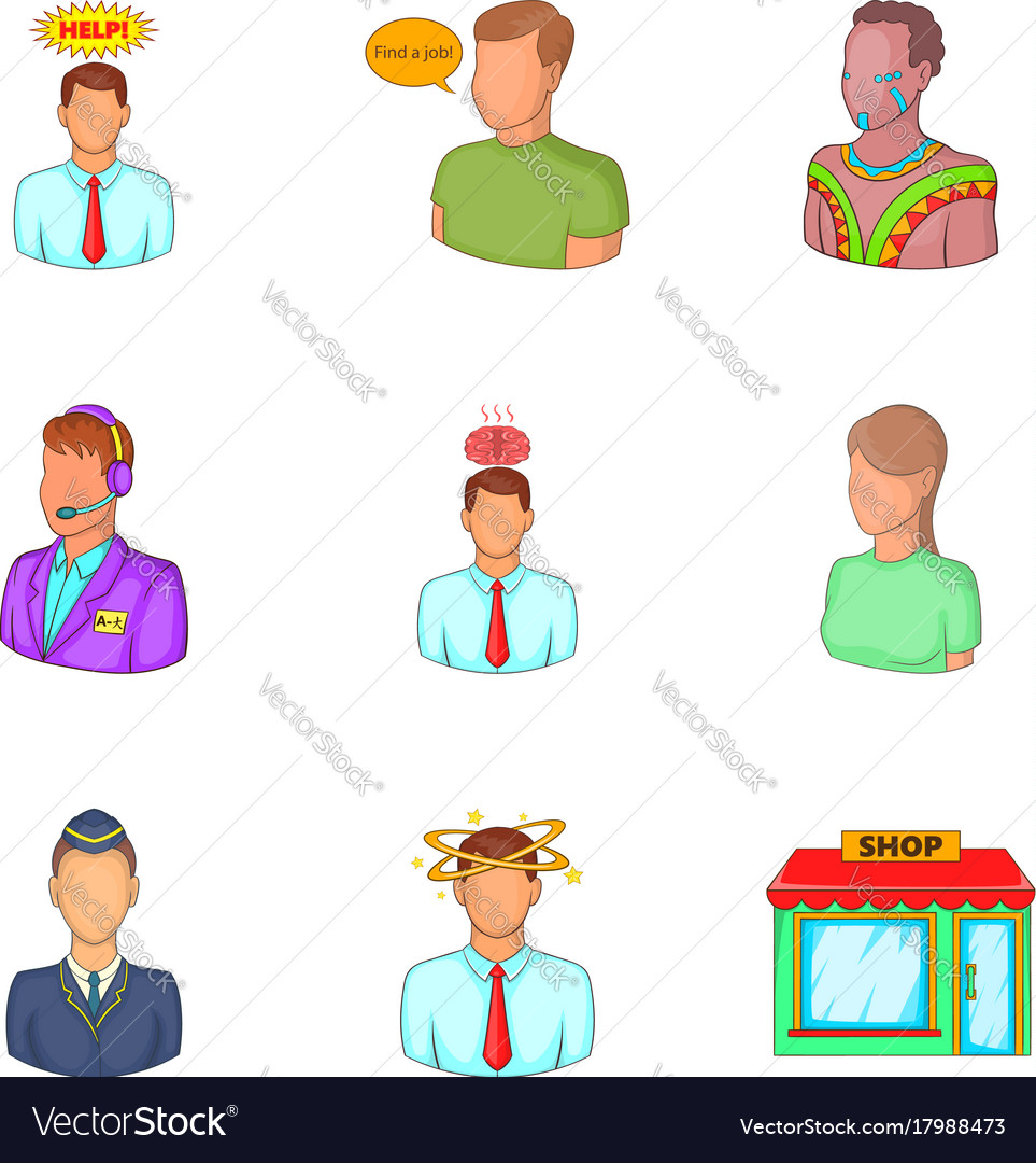 Responsible employee icons set cartoon style Vector Image Responsible employee icons set cartoon style Vector Image