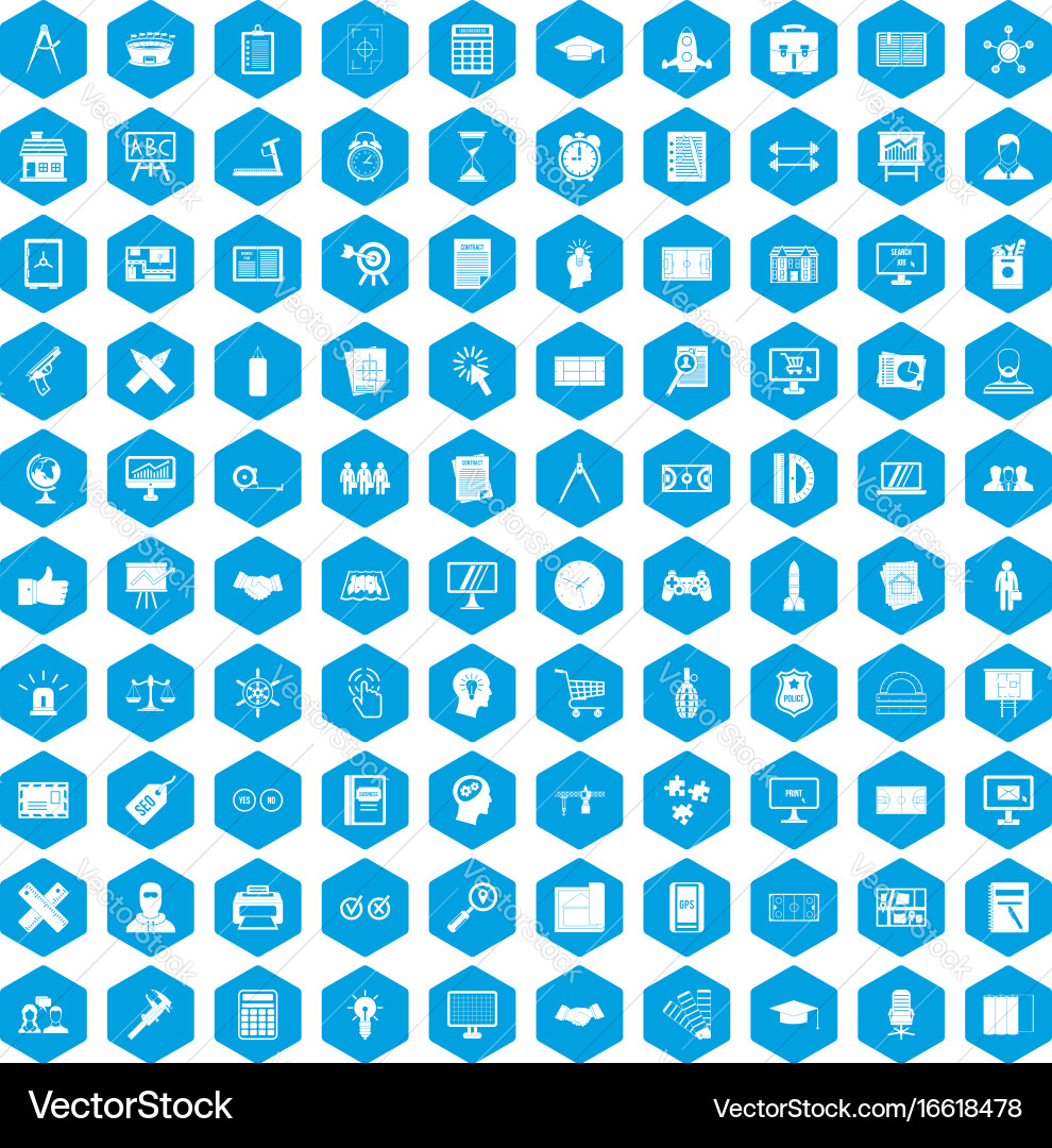 100 plan icons set blue Royalty Free Vector Image