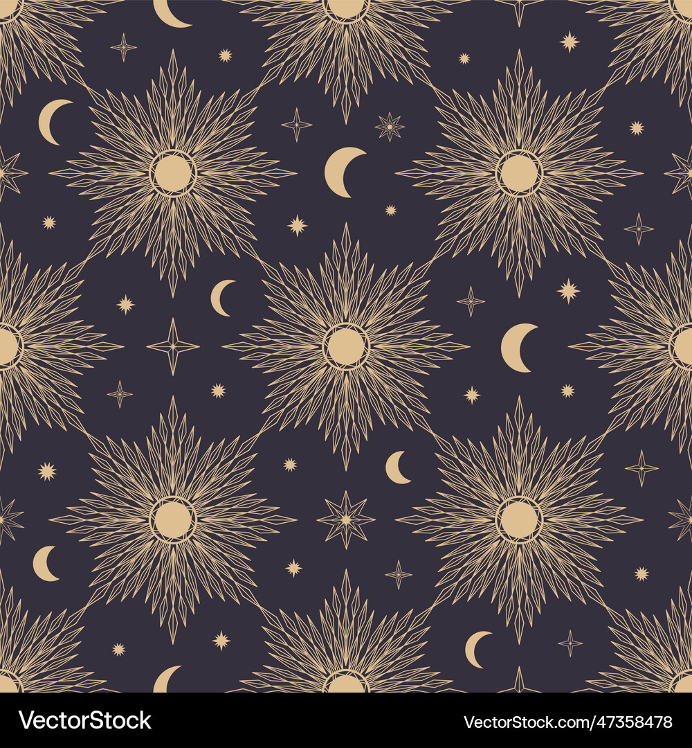 Hand drawn seamless pattern of sun moon sunburst Vector Image