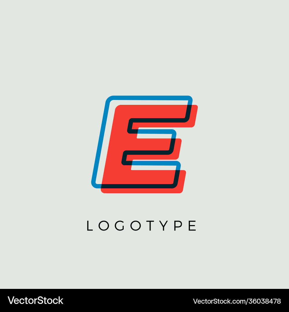 Stunning letter e with 3d color contour Royalty Free Vector