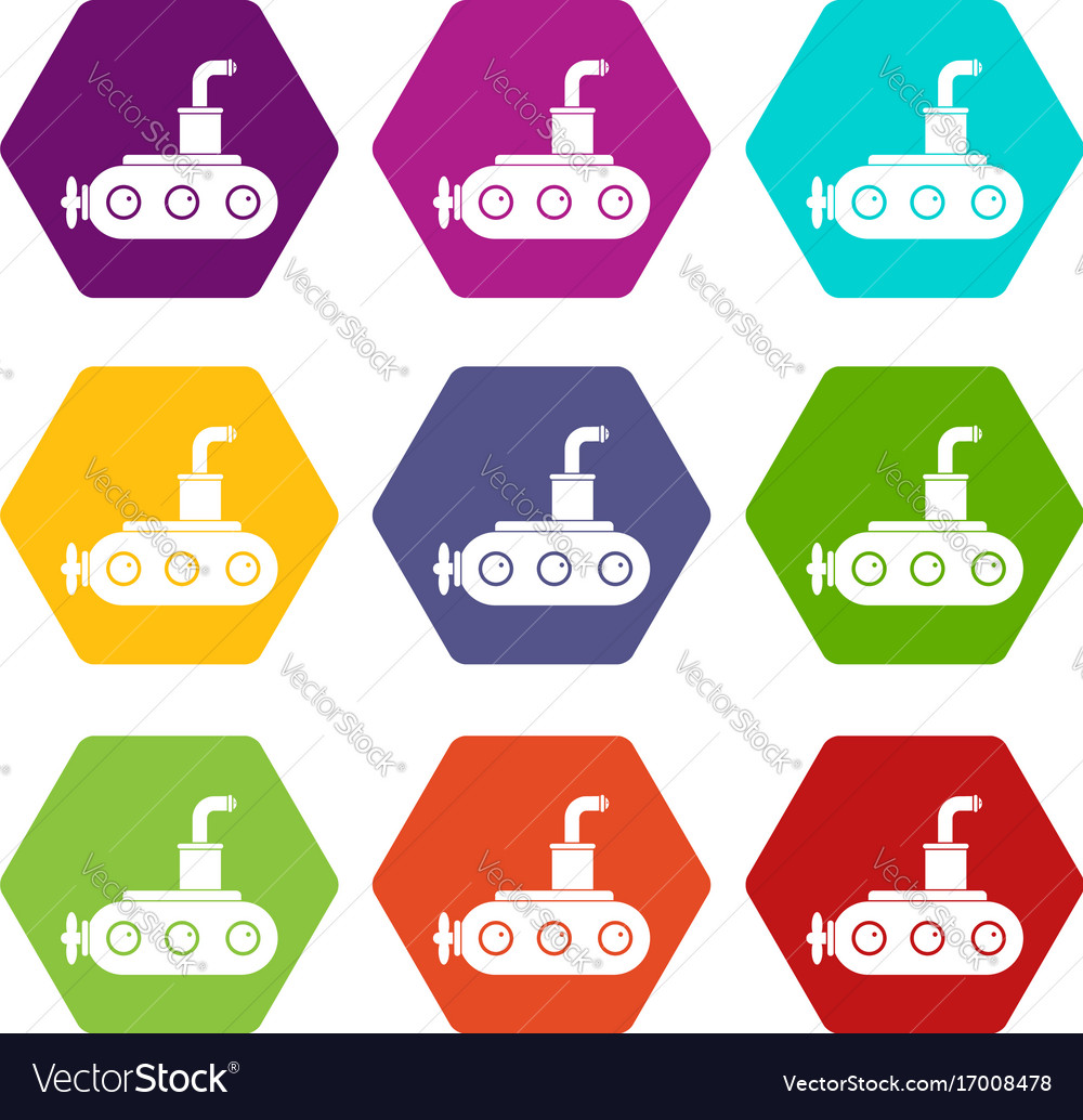 Submarine icon set color hexahedron Royalty Free Vector