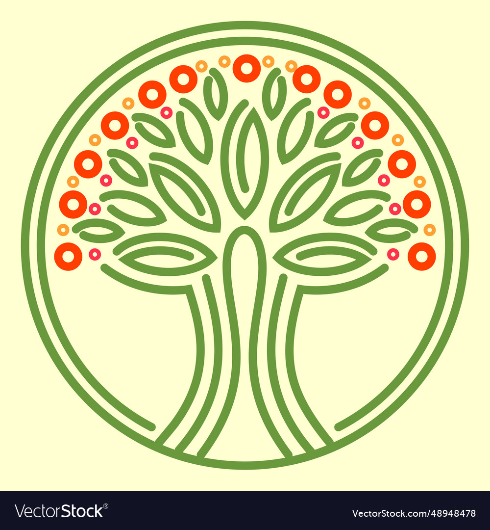Symmetrical pattern with green tree and fruits Vector Image