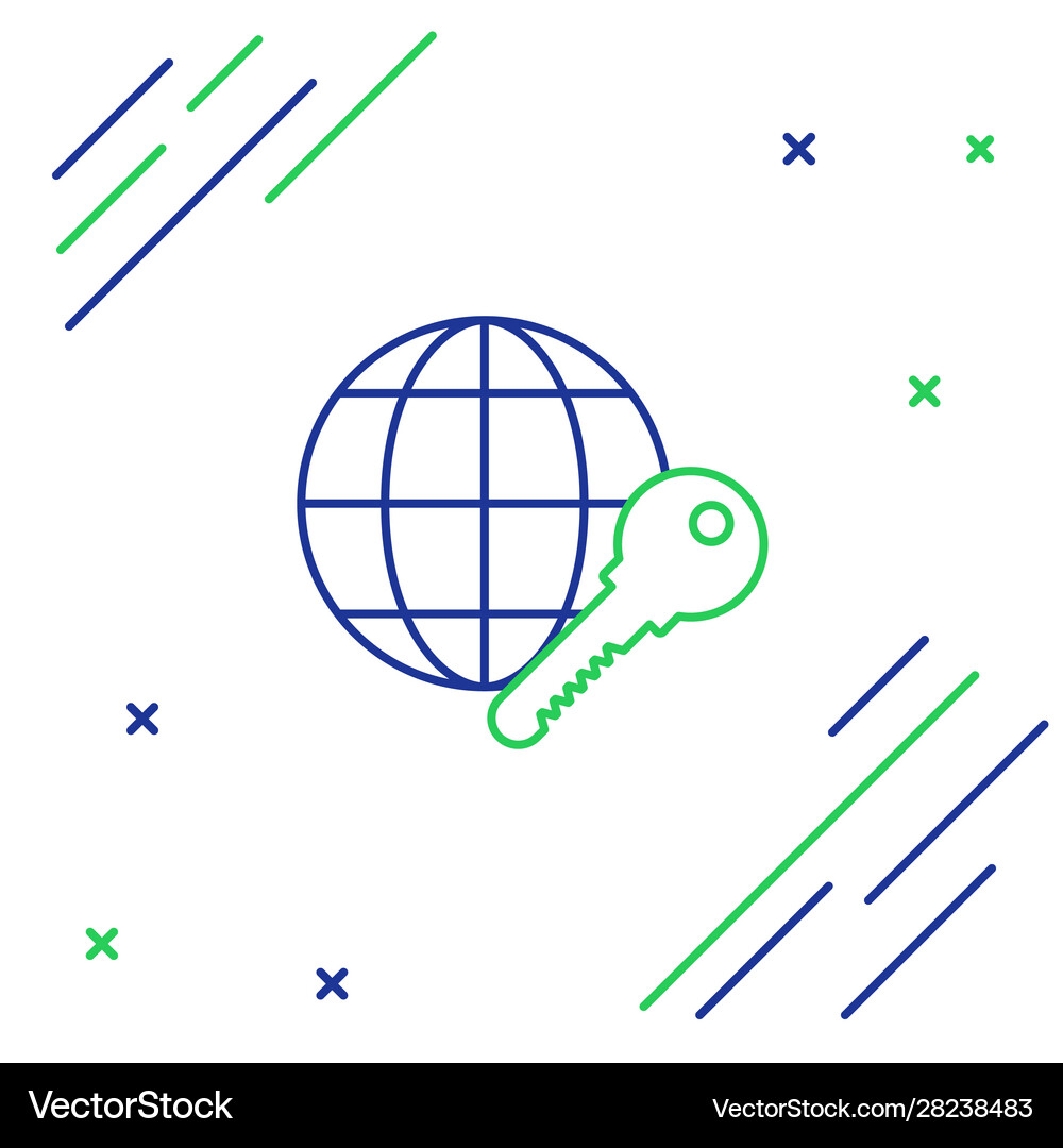 Blue and green line globe key icon isolated Vector Image