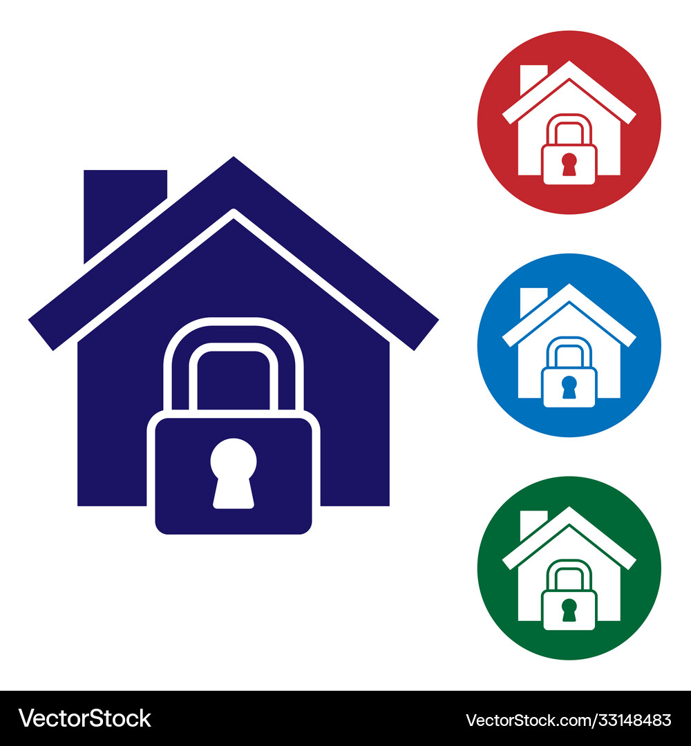 Blue house under protection icon isolated on white