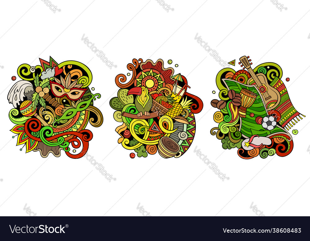 Brazil cartoon doodle designs set Royalty Free Vector Image