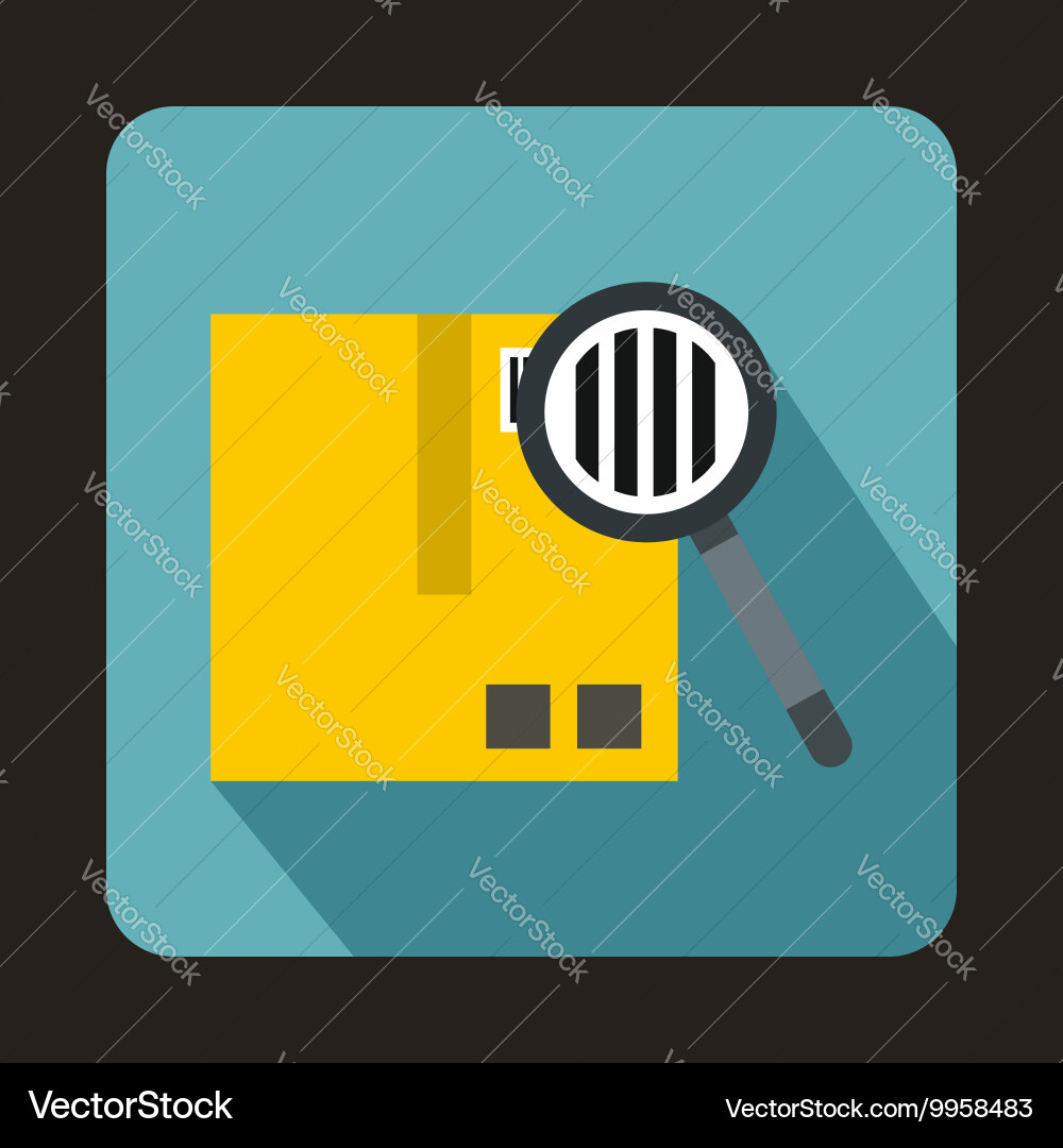 Cardboard box and magnifying glass icon Royalty Free Vector