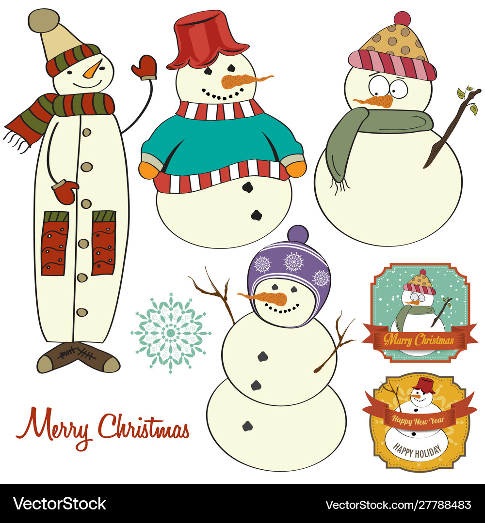Cute hand draw snowmen collection isolated Vector Image