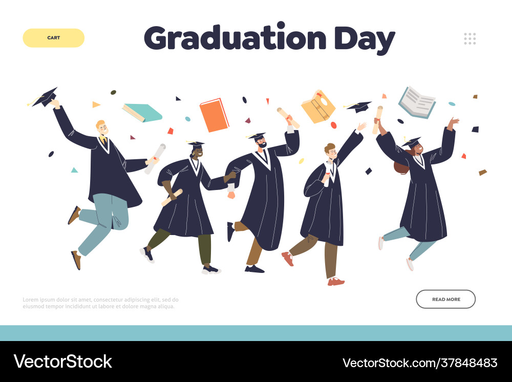 Graduation day concept landing page with group Vector Image