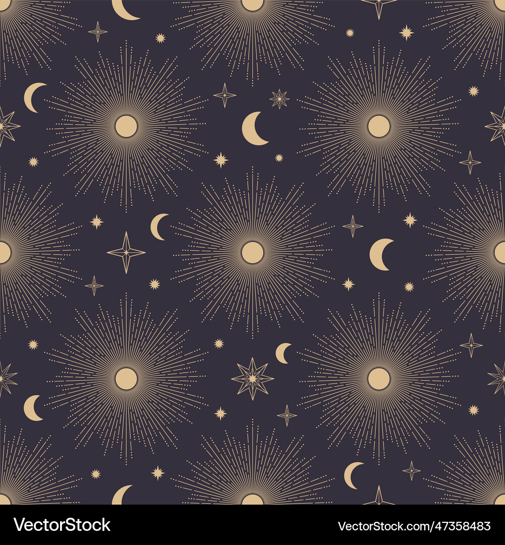 Hand drawn seamless pattern of sun moon sunburst Vector Image
