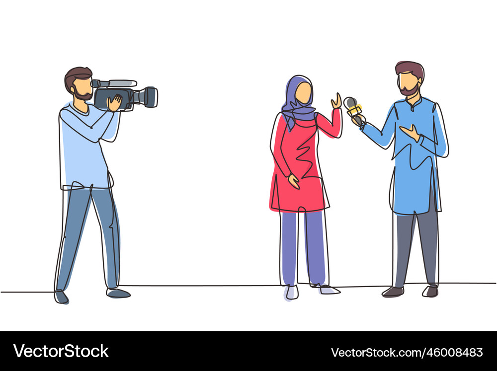 Single continuous line drawing arabic journalist Vector Image