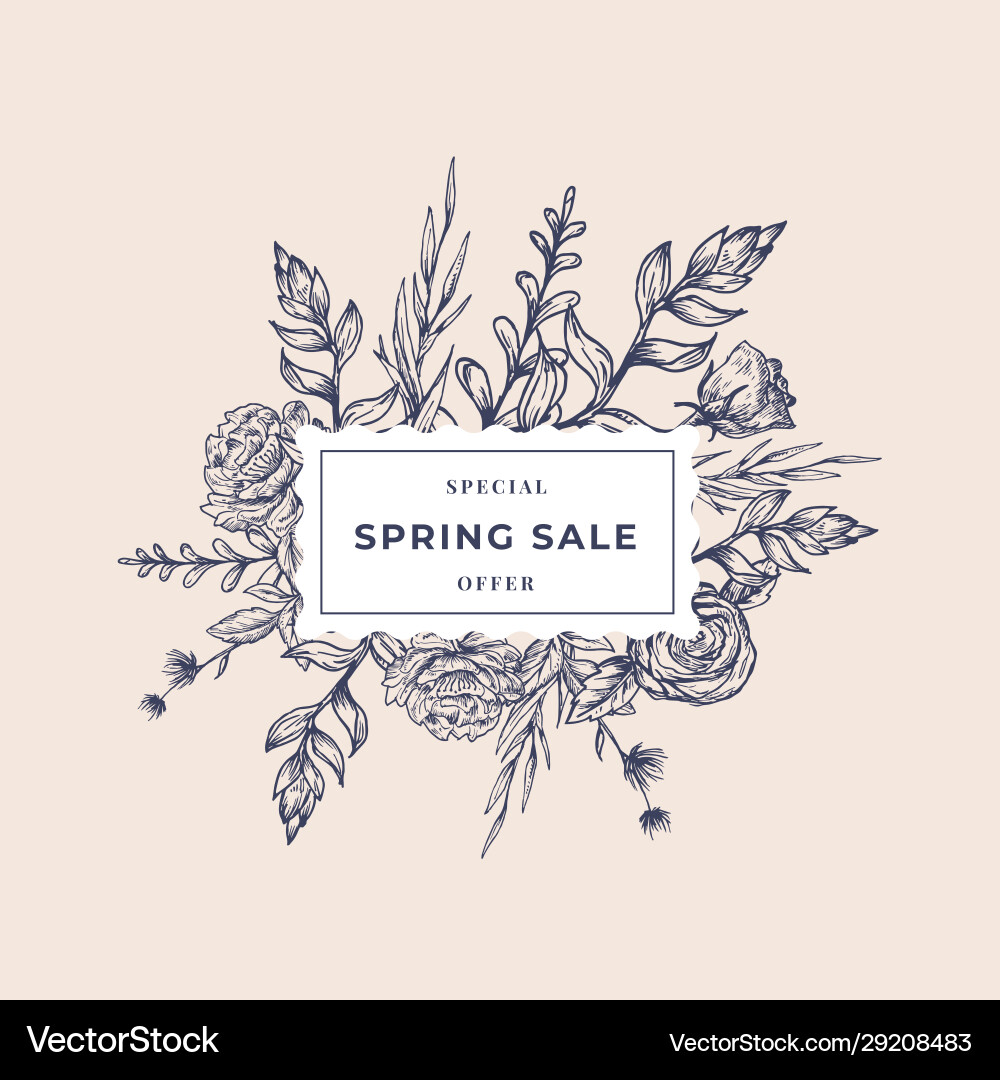 Spring sale abstract botanical label with square Vector Image