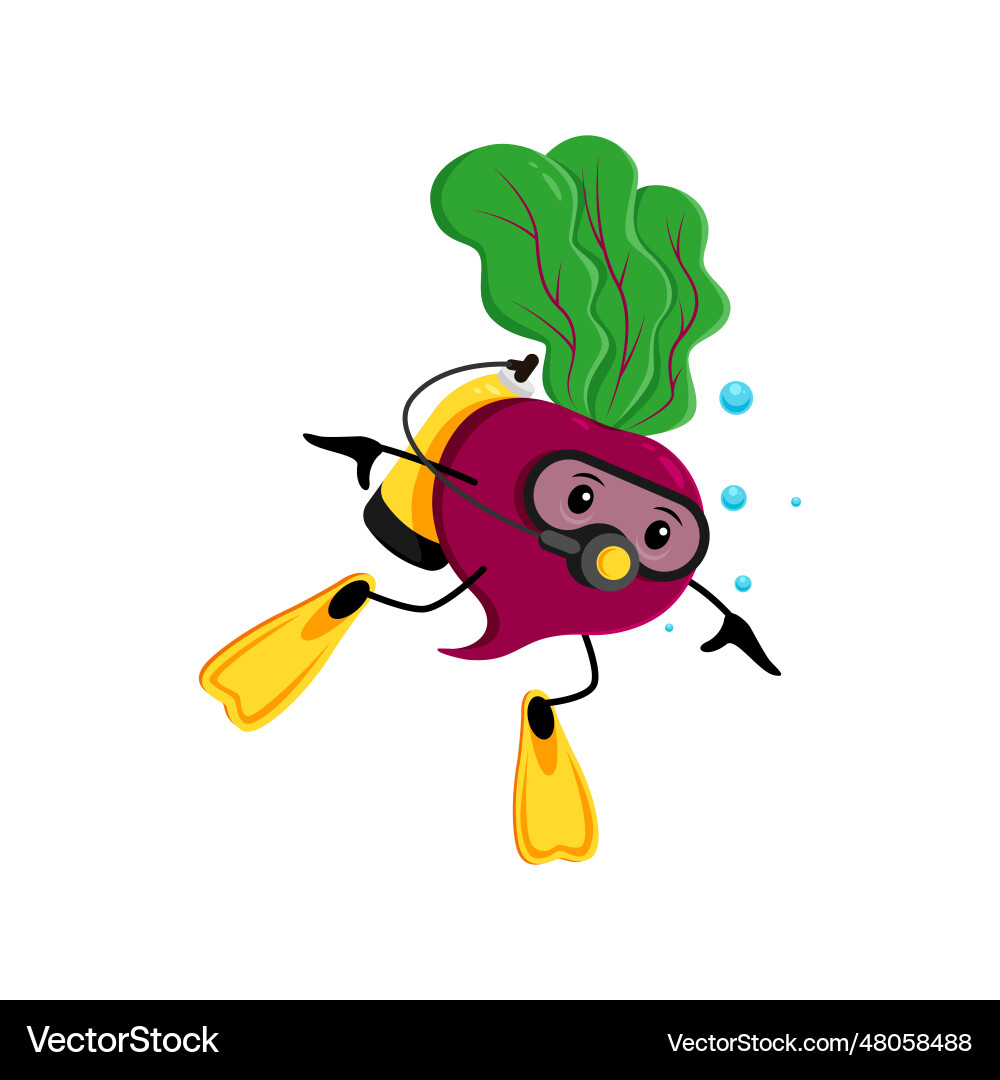 Cartoon cheerful beet vegetable character diver Vector Image