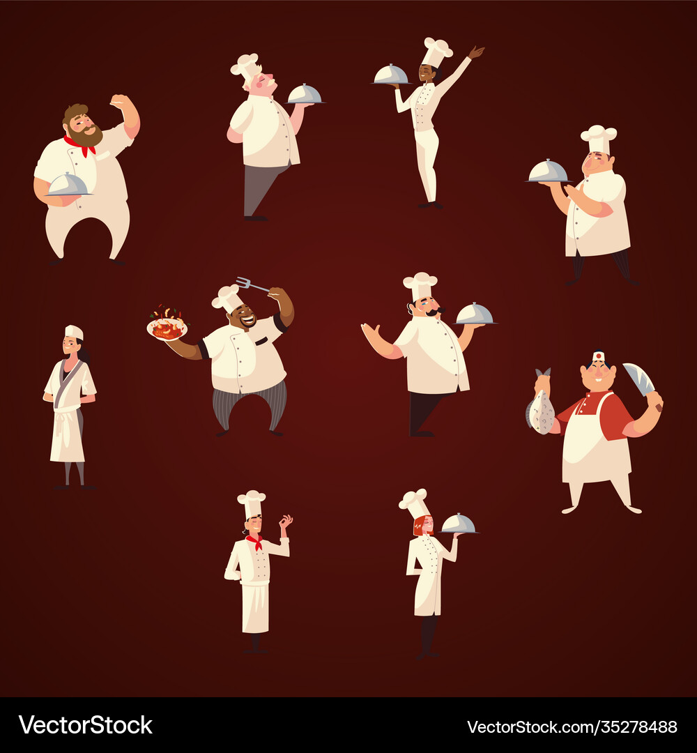 Chefs cooking food worker occupation restaurant Vector Image