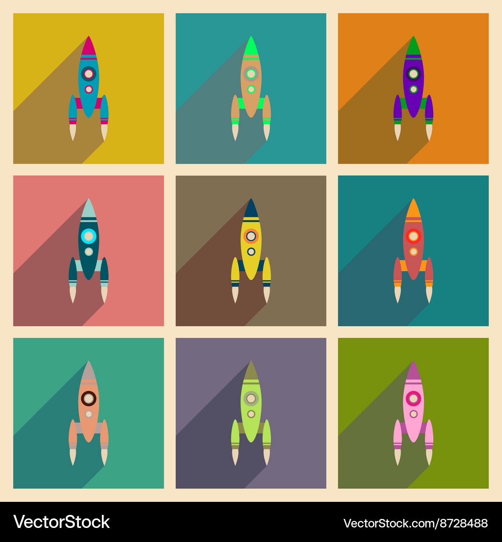 Concept of flat icons with long shadow rocket Vector Image