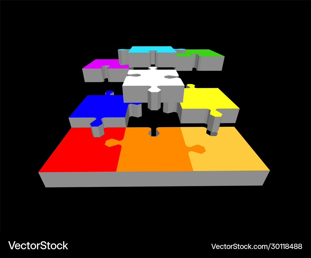 Disconnected puzzle isolated on black 3d colorful Vector Image