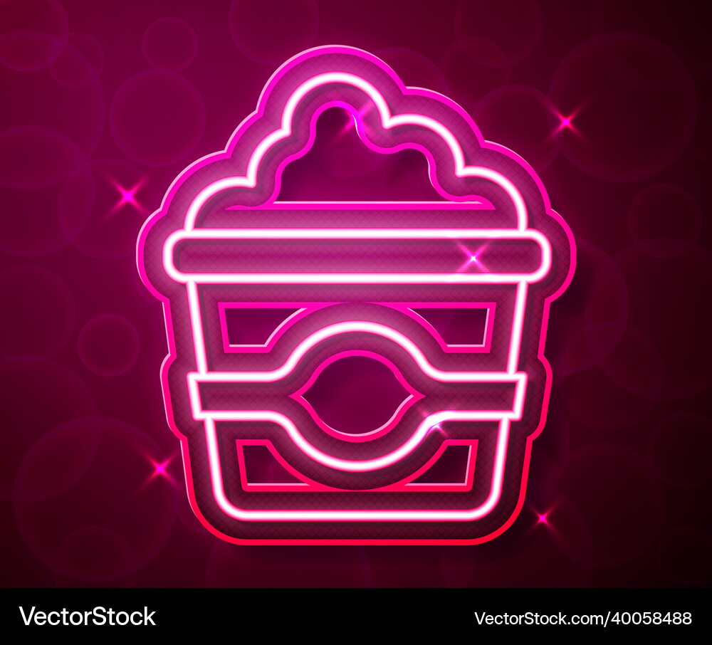 Glowing neon line popcorn in cardboard box icon Vector Image
