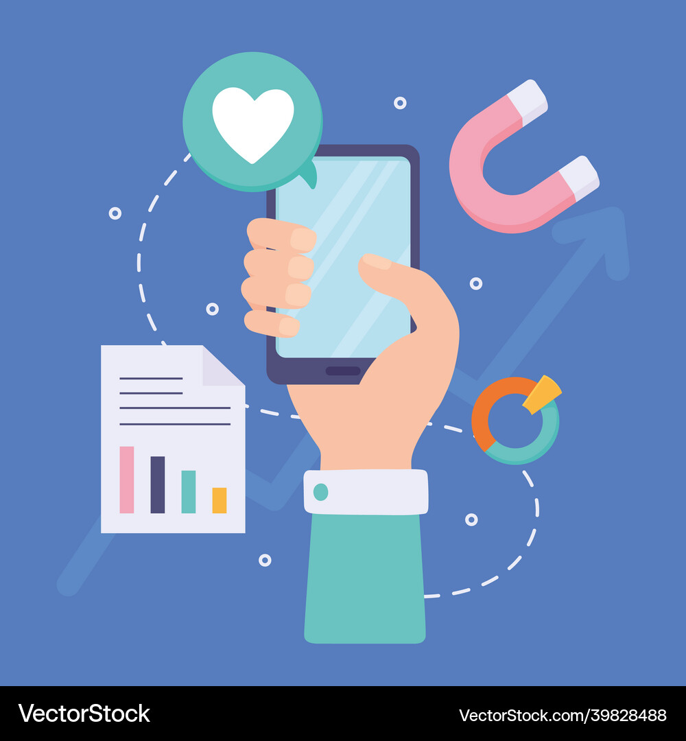 Hand with phone marketing Royalty Free Vector Image