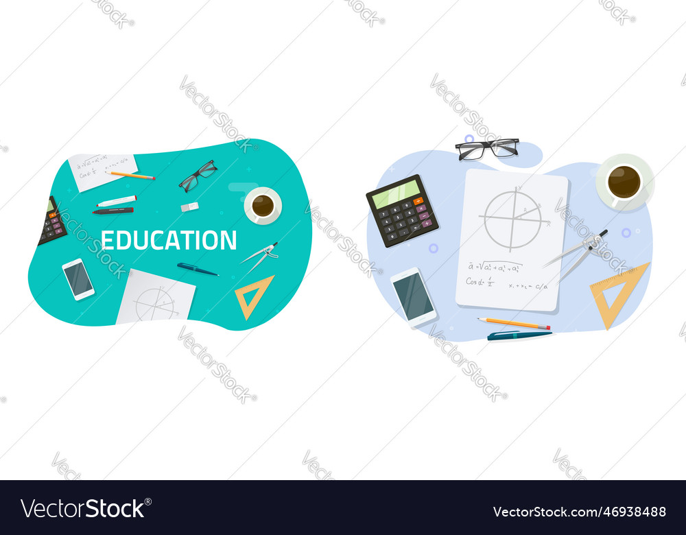 School table desk top view with math homework Vector Image
