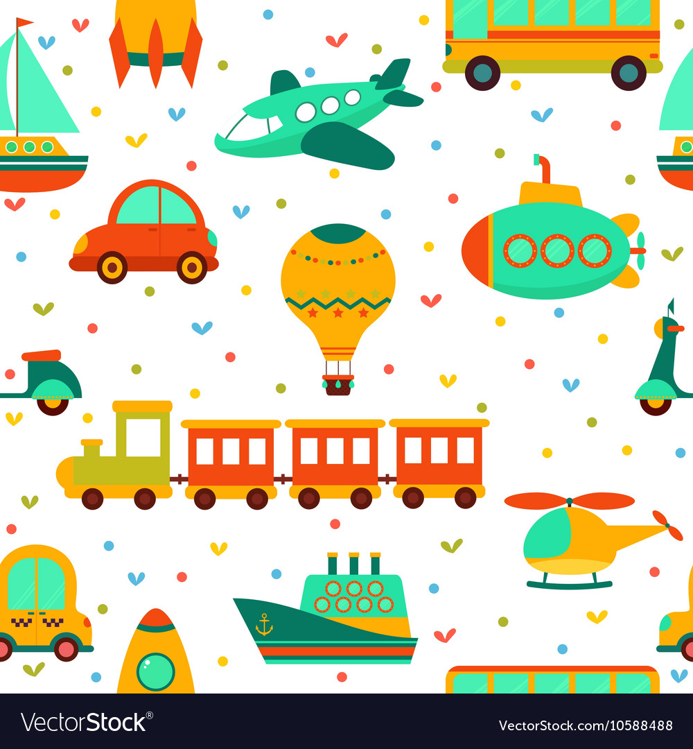 Seamless pattern with colorful transport cute Vector Image Seamless pattern with colorful transport cute Vector Image