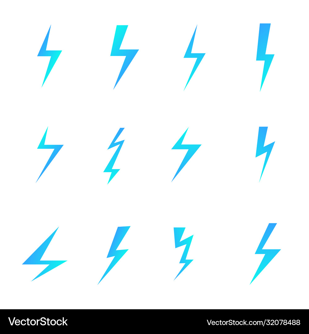 Set blue lightnings isolated over white Royalty Free Vector