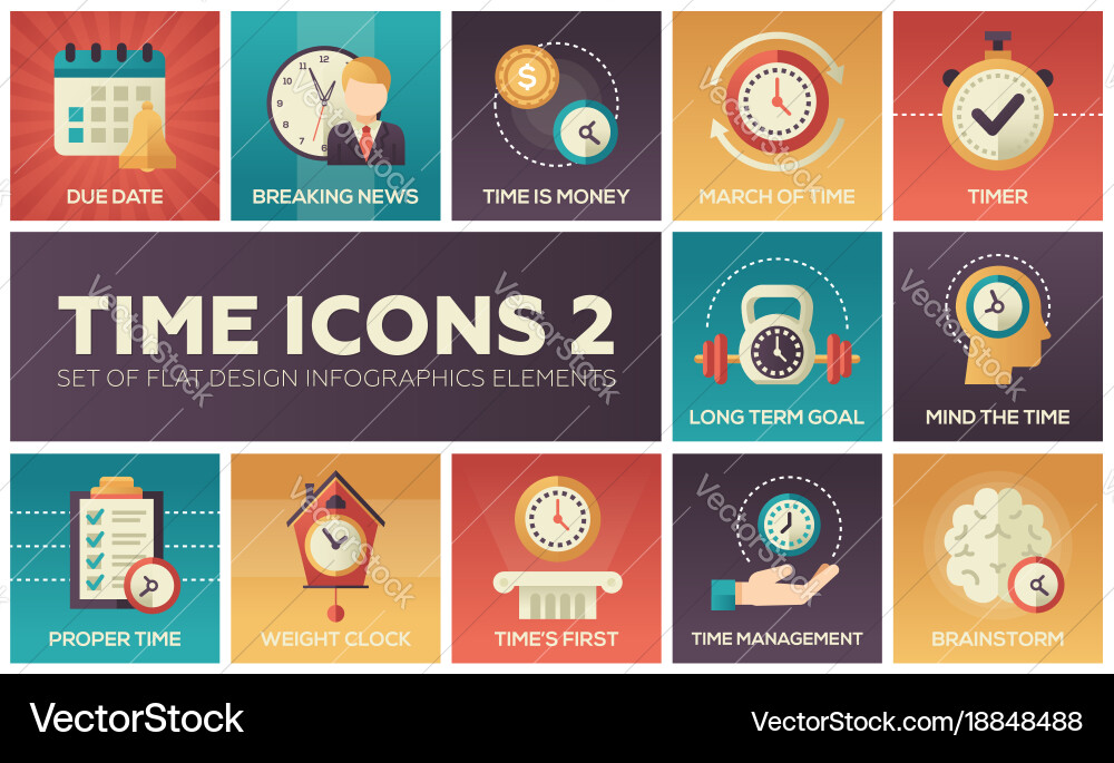 Time icons - modern set of flat design Royalty Free Vector