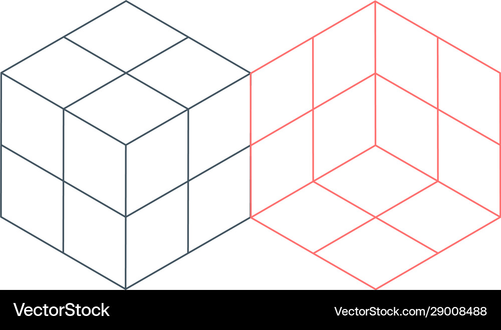 Two 3d isometric cube geometric shapes puzzle Vector Image