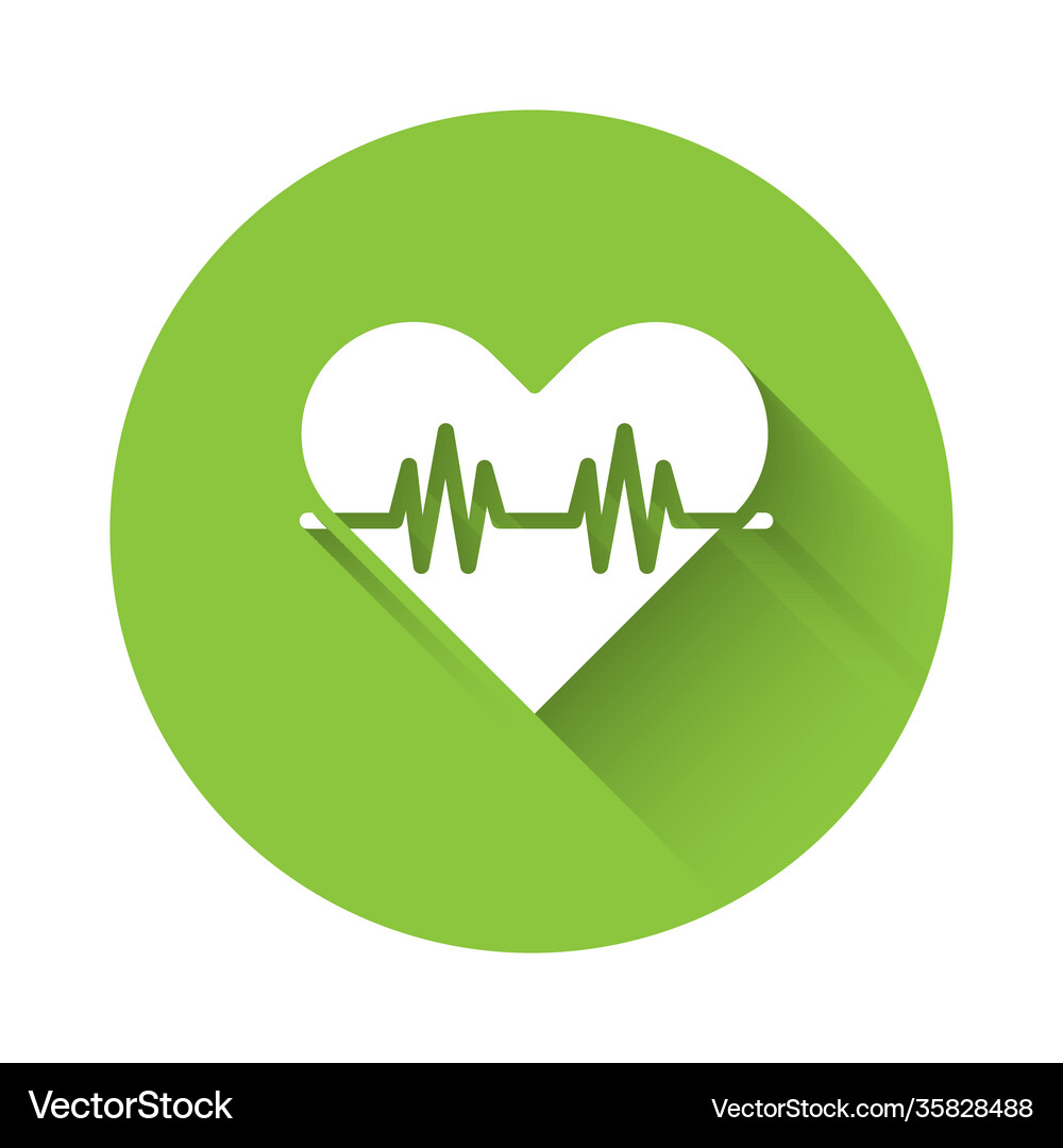 White heart rate icon isolated with long shadow Vector Image