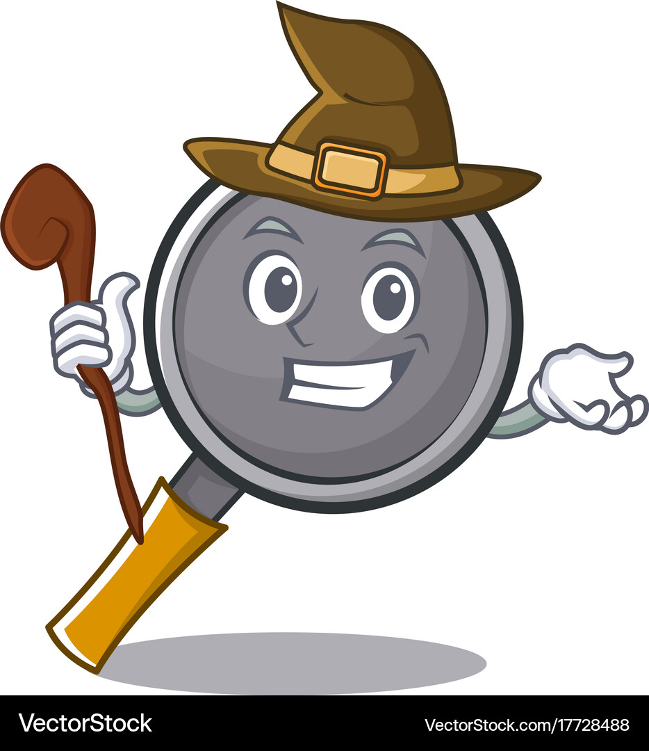 Witch frying pan cartoon character Royalty Free Vector Image