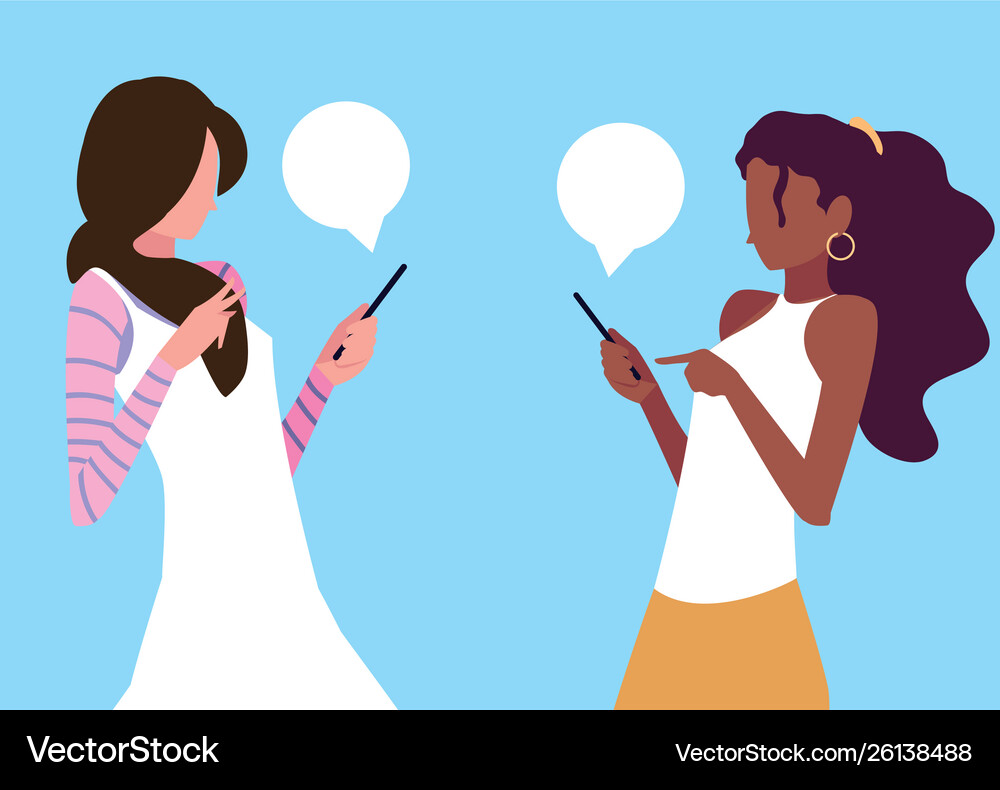 Young women avatar using smartphones devices Vector Image