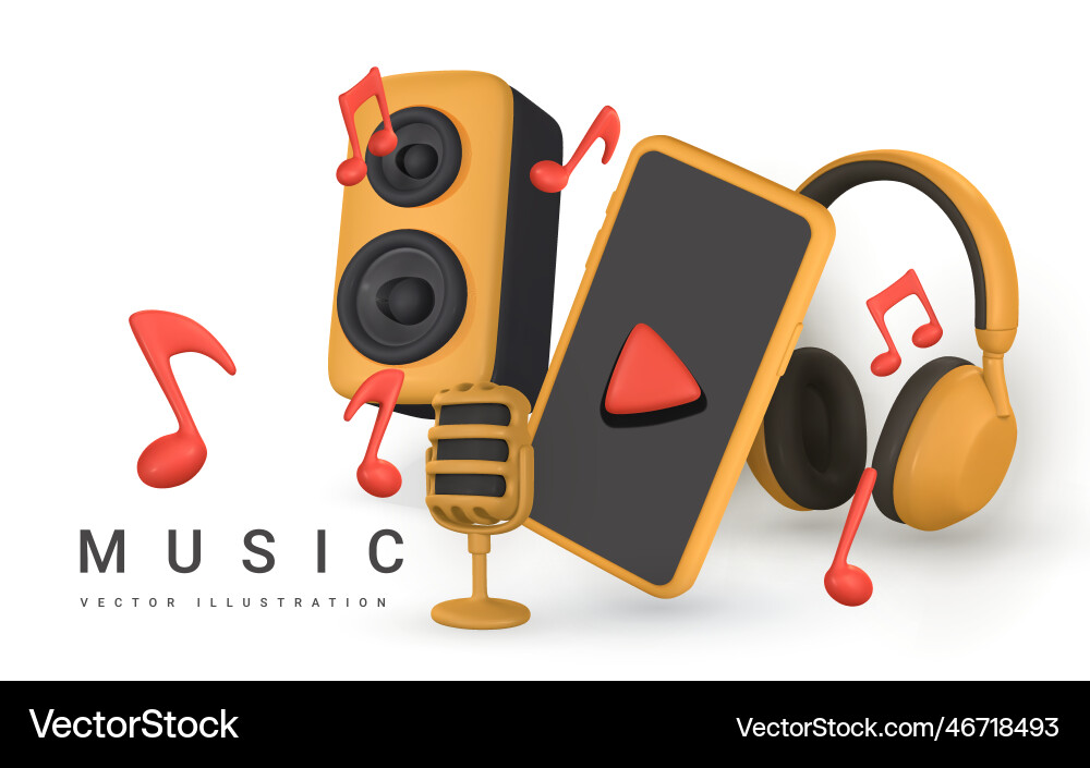 3d music banner realistic microphone smartphone Vector Image