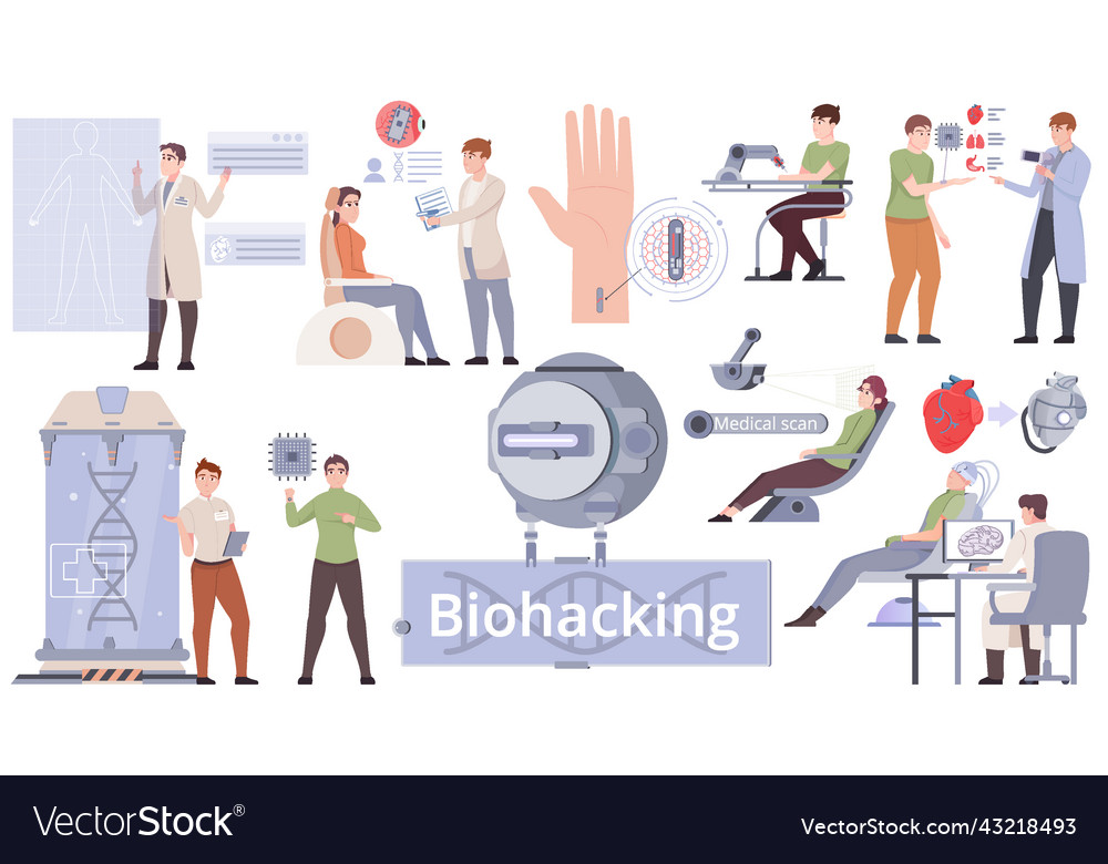 Biohacking flat set Royalty Free Vector Image - VectorStock