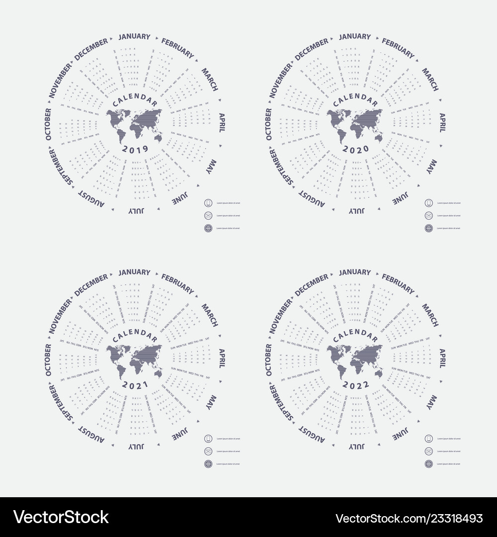 Calendar 2019 2020 2021 and 2022 Royalty Free Vector Image