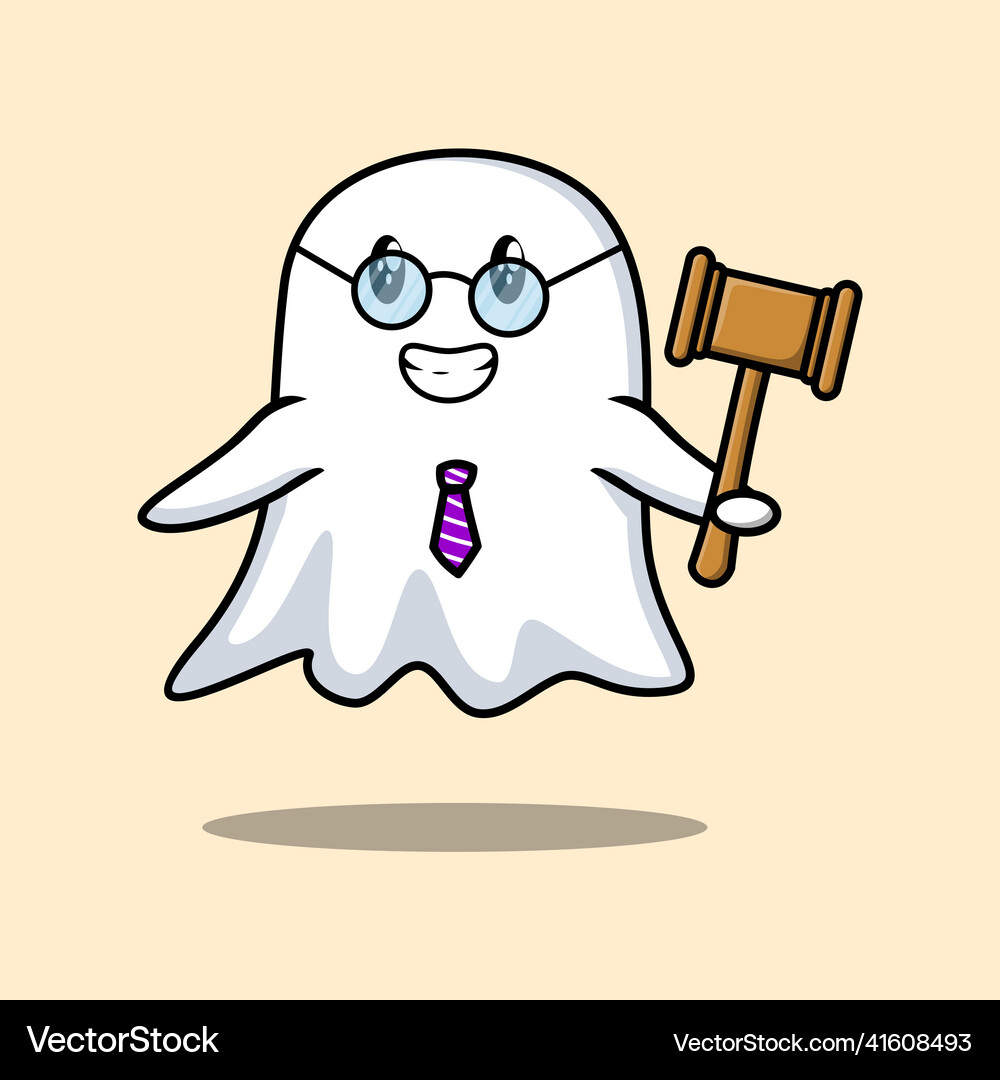 Cute cartoon wise judge ghost holding a hammer Vector Image