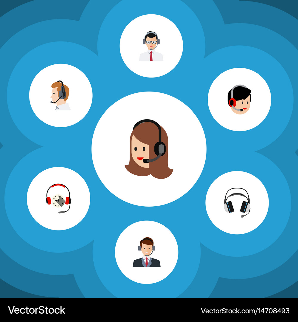 Flat telemarketing set of operator headphone Vector Image