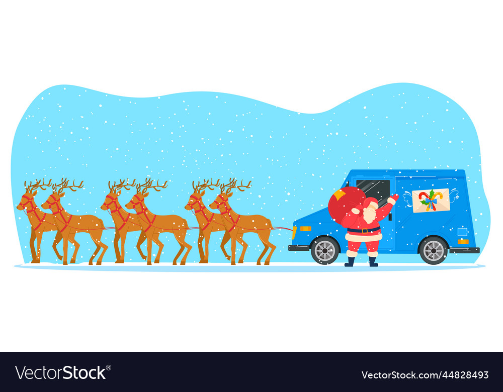 Merry christmas celebration winter mood santa car Vector Image